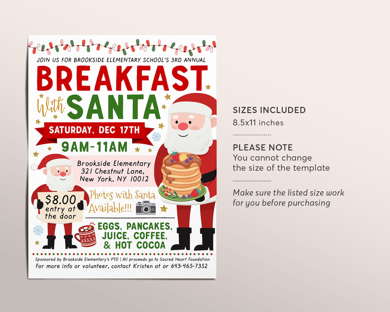 Breakfast With Santa Flyer Editable Template, Pancakes With Santa ...