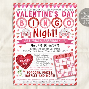 Valentine's Day Bingo Night Fundraiser Flyer Editable Template ...