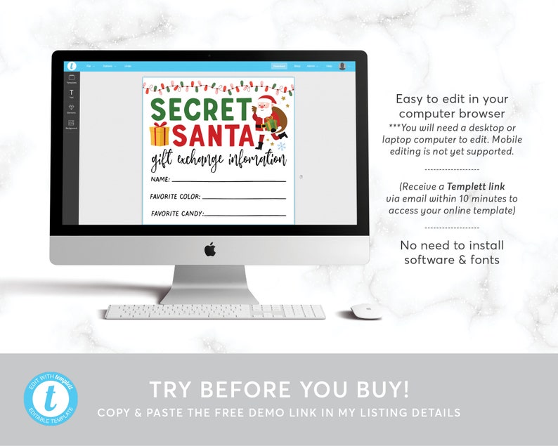 Secret Santa Gift Exchange Cards Editable Template Holiday - Etsy