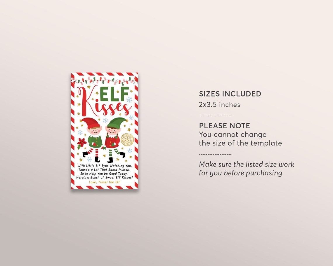 Elf Kisses Tags Editable Template Christmas Elf Kisses Labels - Etsy