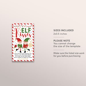 Elf Kisses Tags Editable Template, Christmas Elf Kisses Labels ...