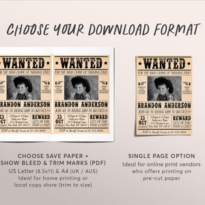 Wanted Poster Invitation With Photo Editable Template, Cowboy Cowgirl ...