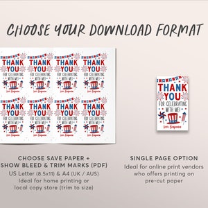 4th of July Birthday Party Thank You Tags Editable Template, Patriotic ...