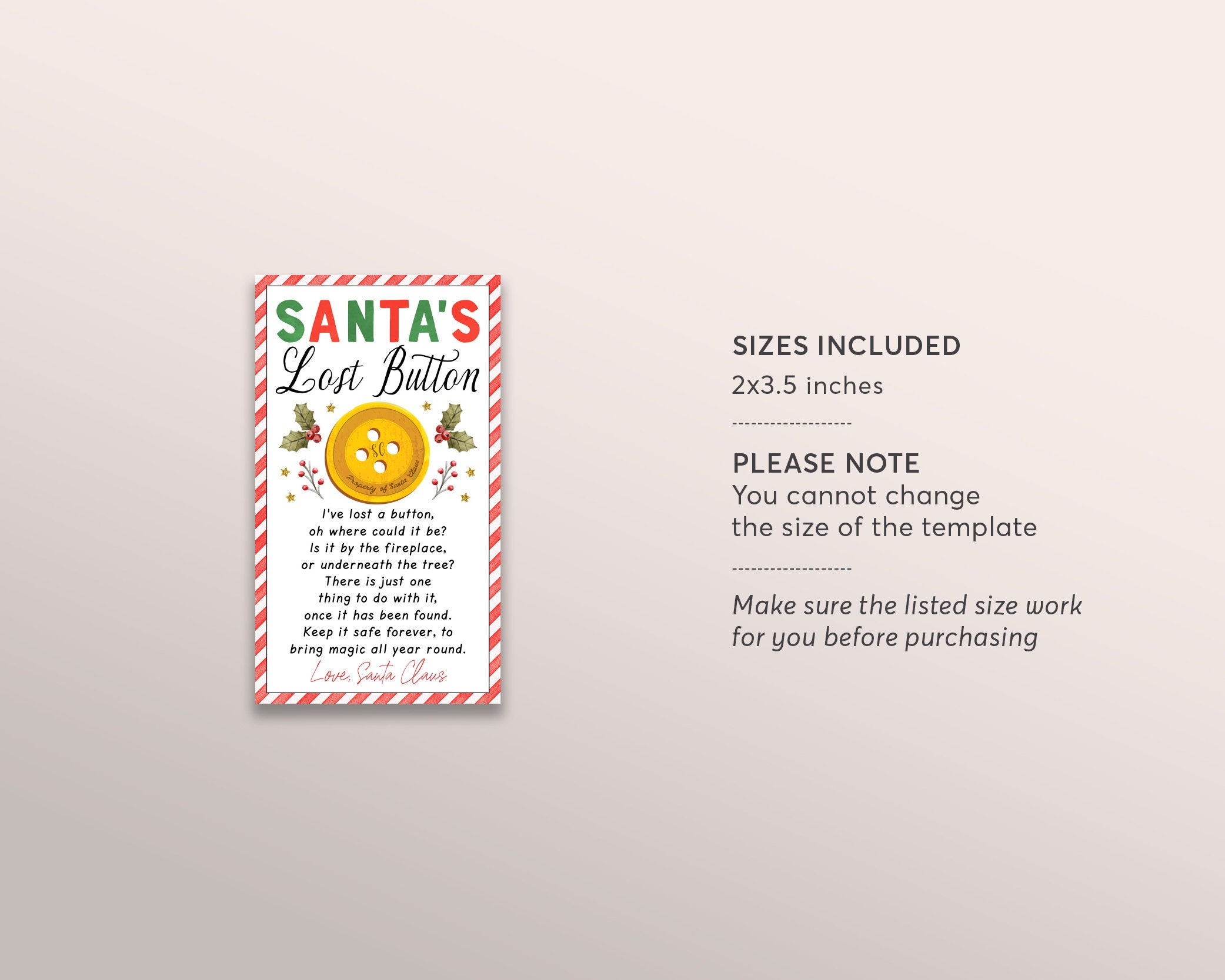 Santa's Lost Button Tag Editable Template, Christmas Lost Button Tag ...
