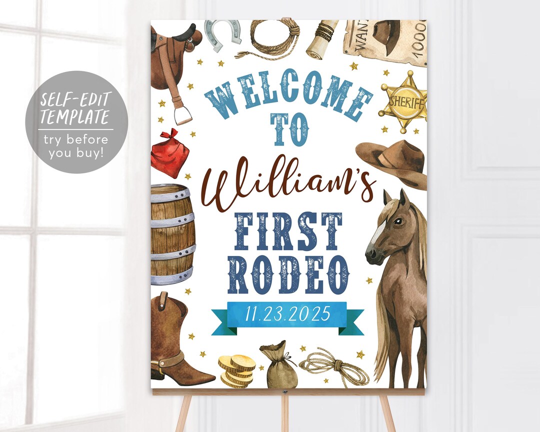 First Rodeo Birthday Welcome Sign Editable Template, Boy 2nd Third ...