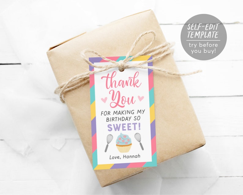 Baking Birthday Thank You Tags Editable Cupcake Favor Tag - Etsy