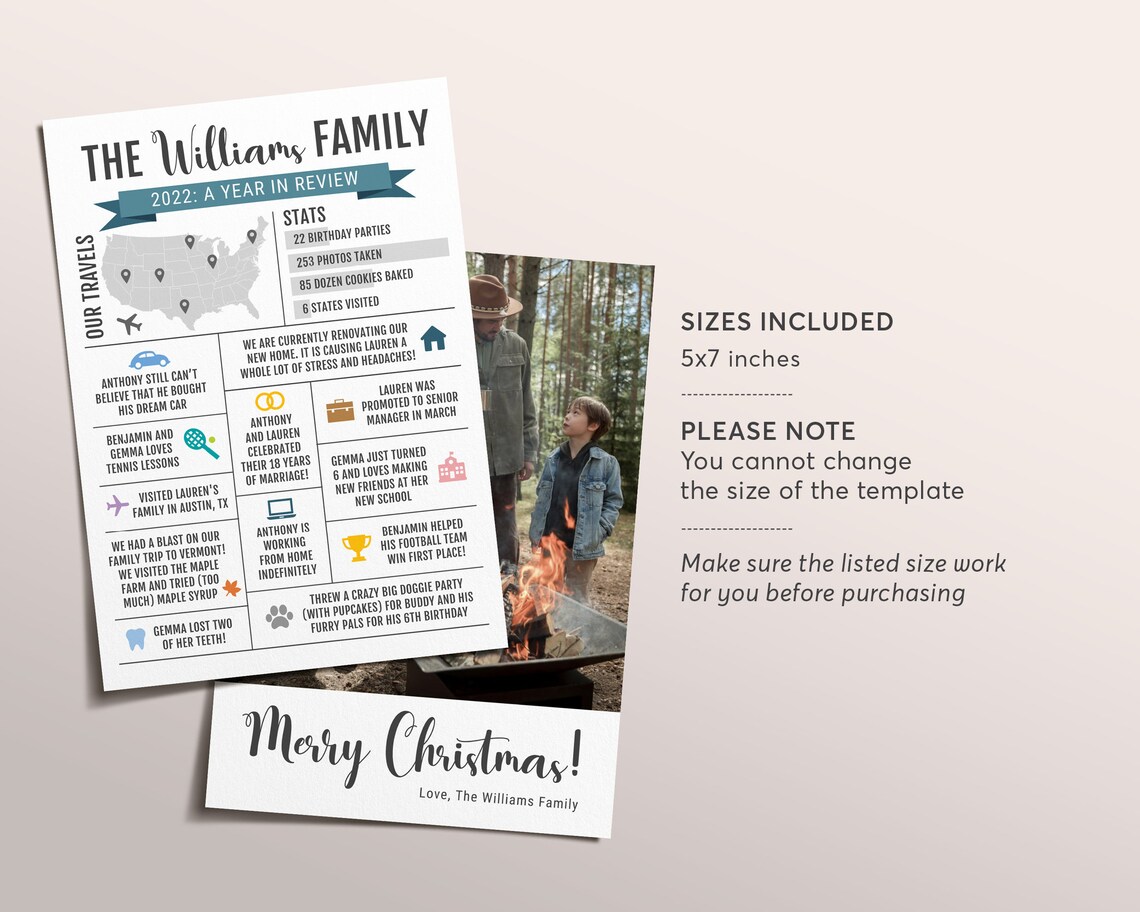 Year in Review Infographic Christmas Card Editable Template, Modern New ...