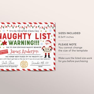 Santa's Naughty List Certificate Editable Template, Not Approved ...