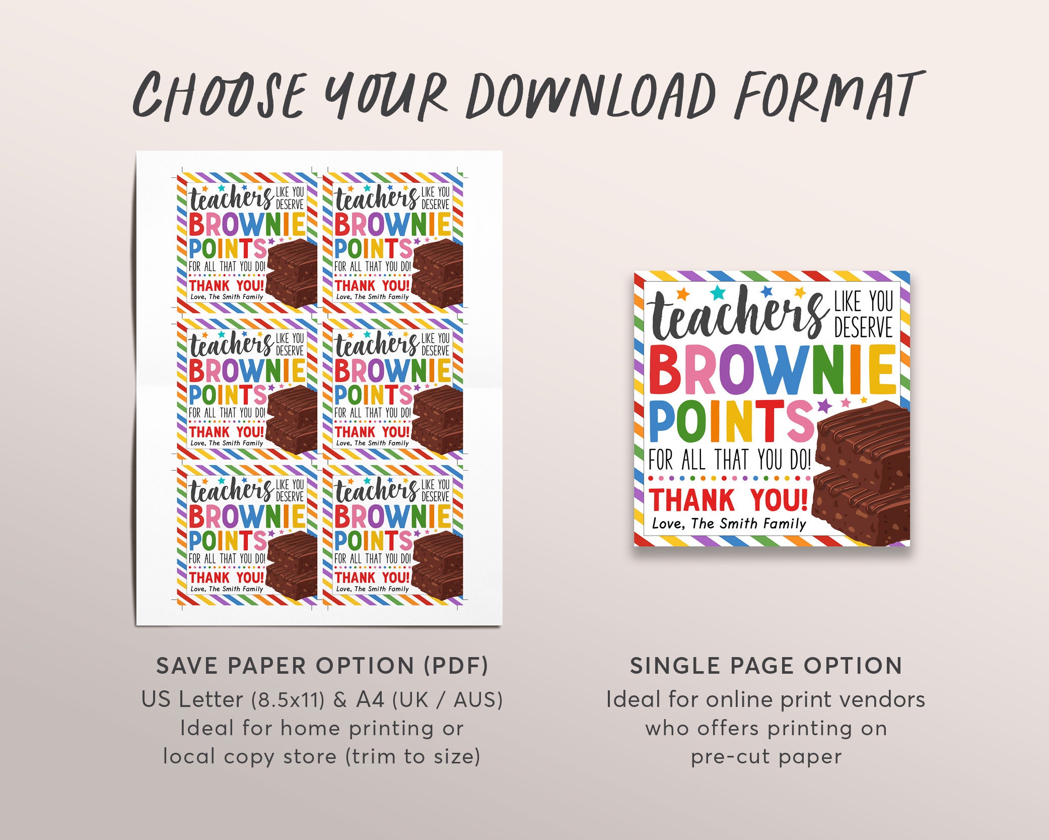 Teachers Like You Deserve Brownie Points Editable Template, Chocolate ...