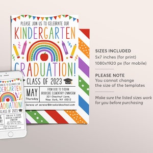 Kindergarten Graduation Invitation Editable Template, Preschool Class ...