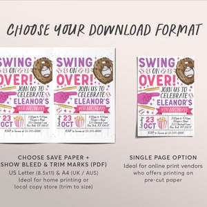 Baseball Birthday Invitation Editable Template, Girl Swing on Over ...