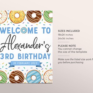 Donut Welcome Sign Boy Birthday Party Editable Template, Doughnut ...