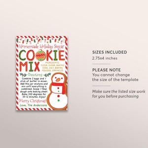 Sugar Cookie Recipe Christmas Gift Tag Editable Template, Holiday ...