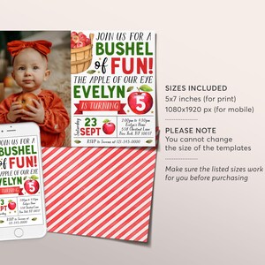 Apple Birthday Invitation With Photo Editable Template, Bushel of Fun ...