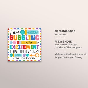 Bubbling With Excitement Back to School Gift Tag Editable Template ...