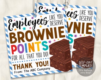 Employee Appreciation Gift Tags, Employees Deserve Brownie Points ...