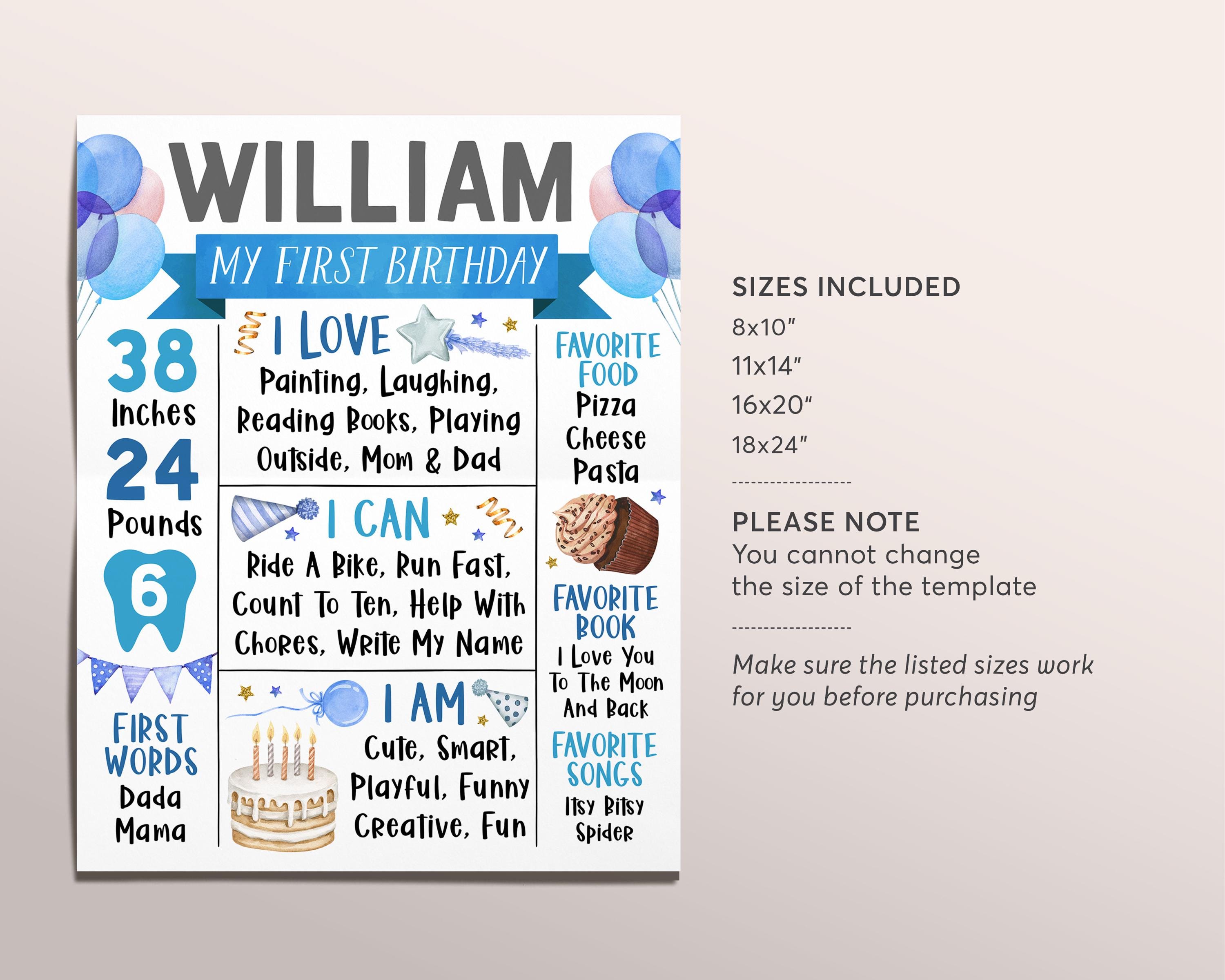 Birthday First Year Milestone Sign Editable Template, Boy Birthday ...