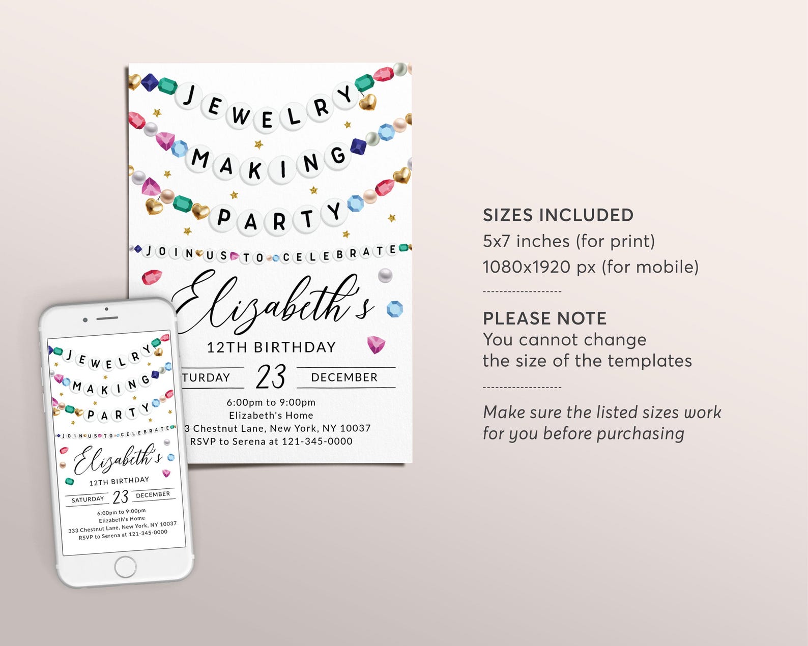 Jewelry Making Party Birthday Invitation Editable Template, Bracelet ...