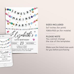 Jewelry Making Party Birthday Invitation Editable Template, Bracelet ...