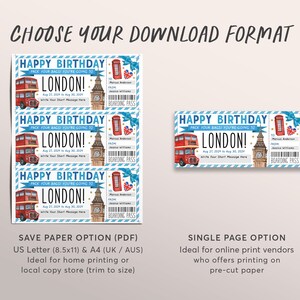 London Gift Ticket Boarding Pass Editable Template, Birthday Surprise ...