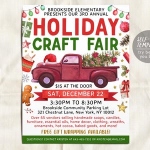 Holiday Craft Fair Flyer Editable Template, Christmas Holiday Fest ...