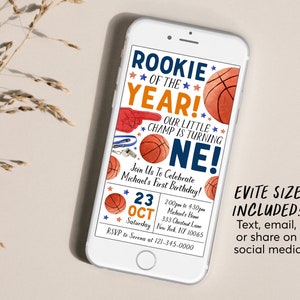 Basketball First Birthday Invitation Editable Template, Rookie of the ...