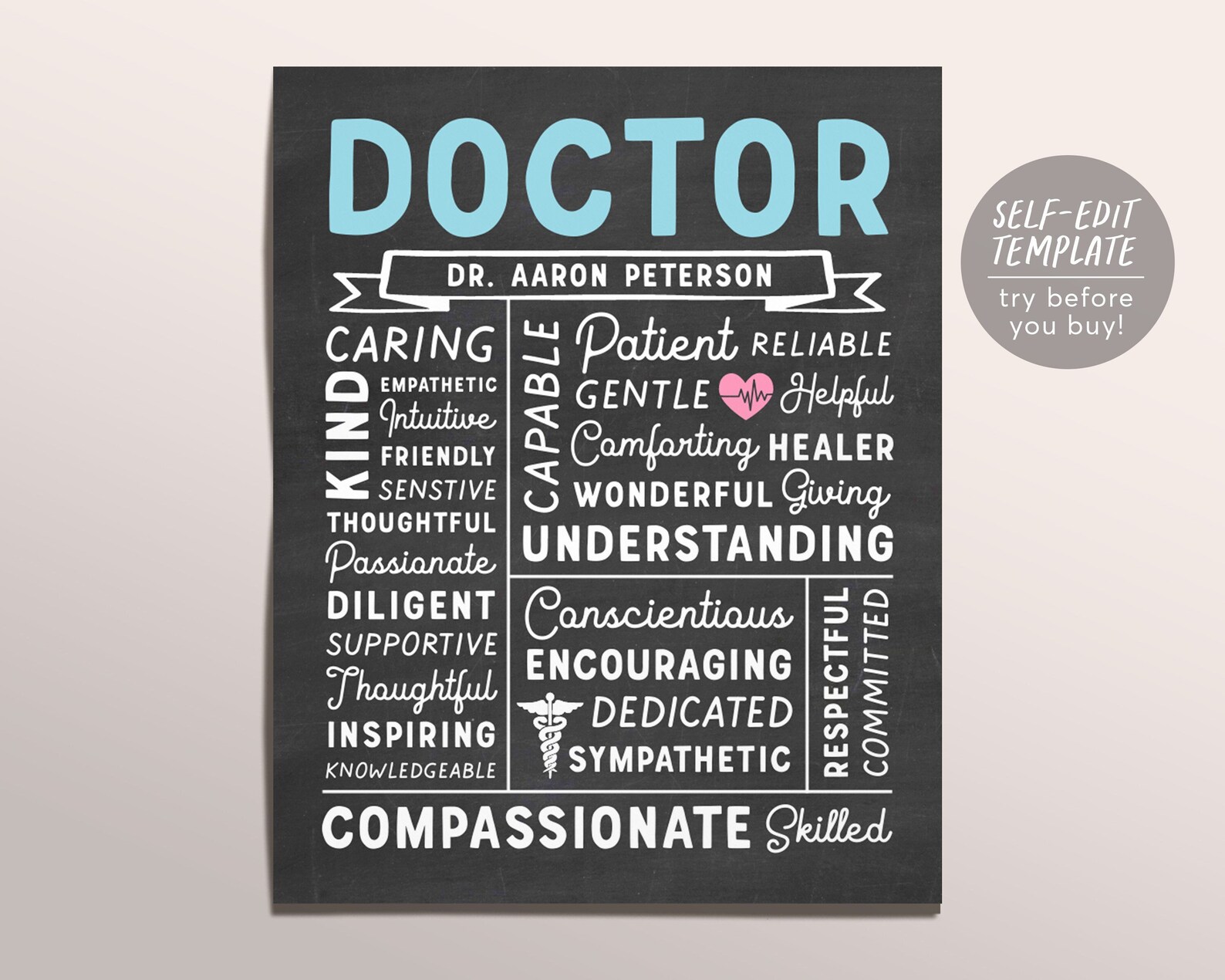 Editable Doctor Chalkboard Gift Print Template New Doctor - Etsy