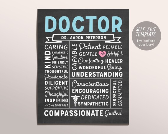 Editable Doctor Chalkboard Gift Print Template New Doctor - Etsy