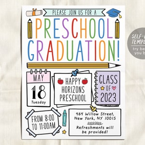Preschool Graduation Invitation Flyer Editable Template, Pre-k ...