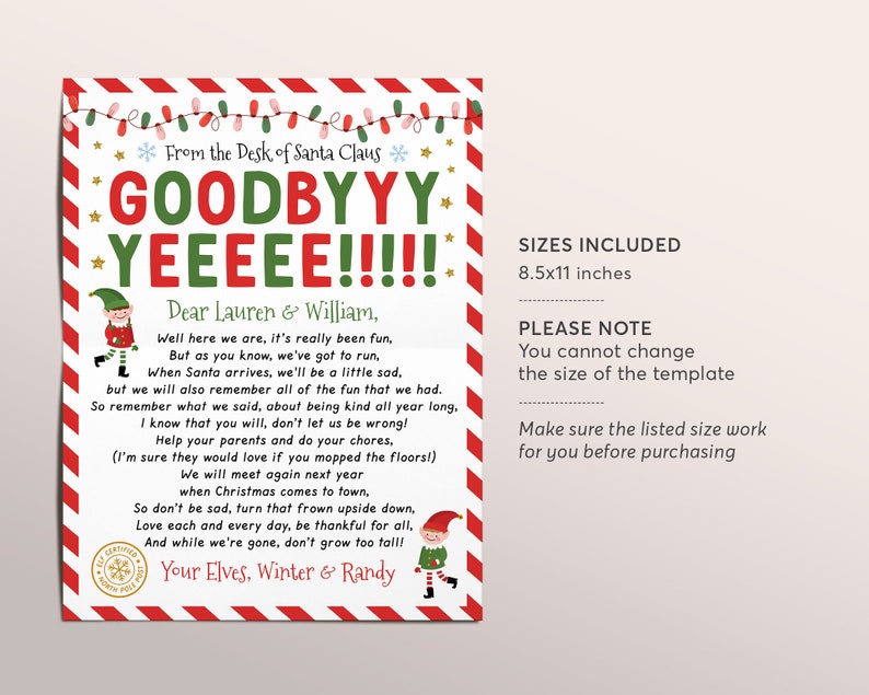 Goodbye Letter From Elves Editable Template End of Christmas - Etsy