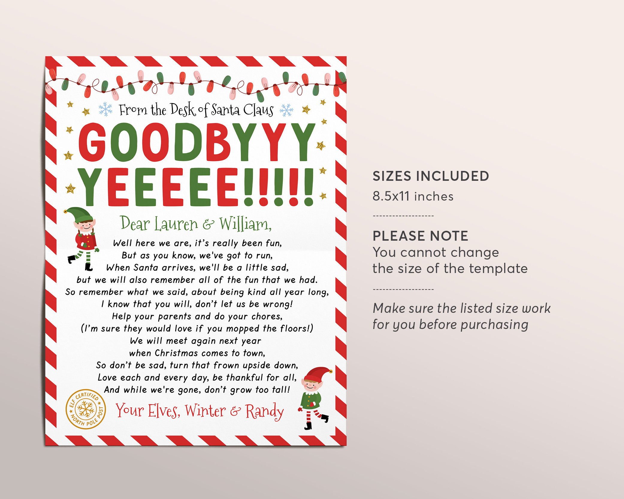 Goodbye Letter From Elves Editable Template, End of Christmas Elves ...