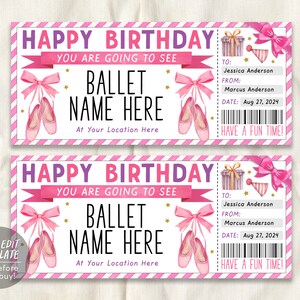 Ballet Gift Ticket Editable Template, Birthday Ballet Performance ...