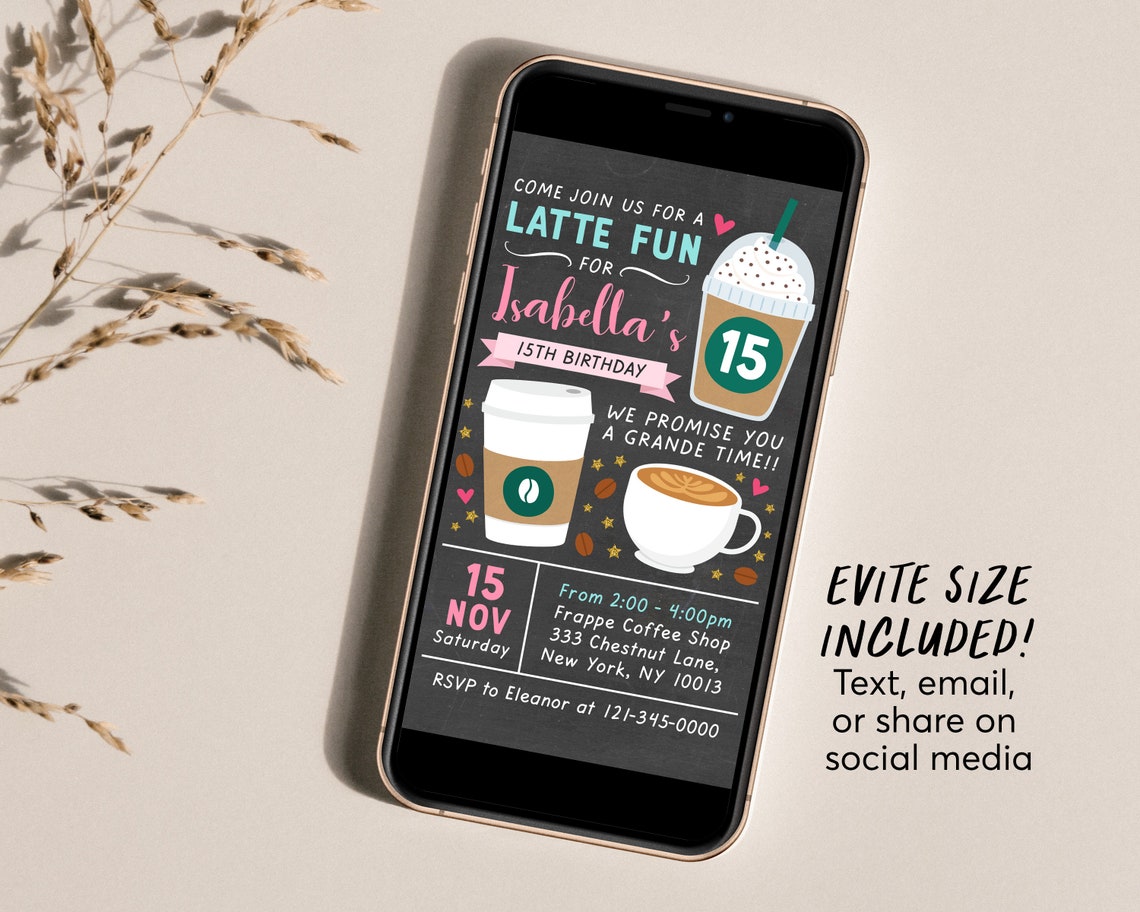 Coffee Birthday Invitation Editable Template, GIRL Latte Fun Invite ...