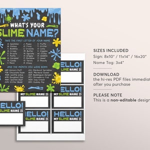 What's Your Slime Name BOY Poster Printable, Slime Party Game Decor ...
