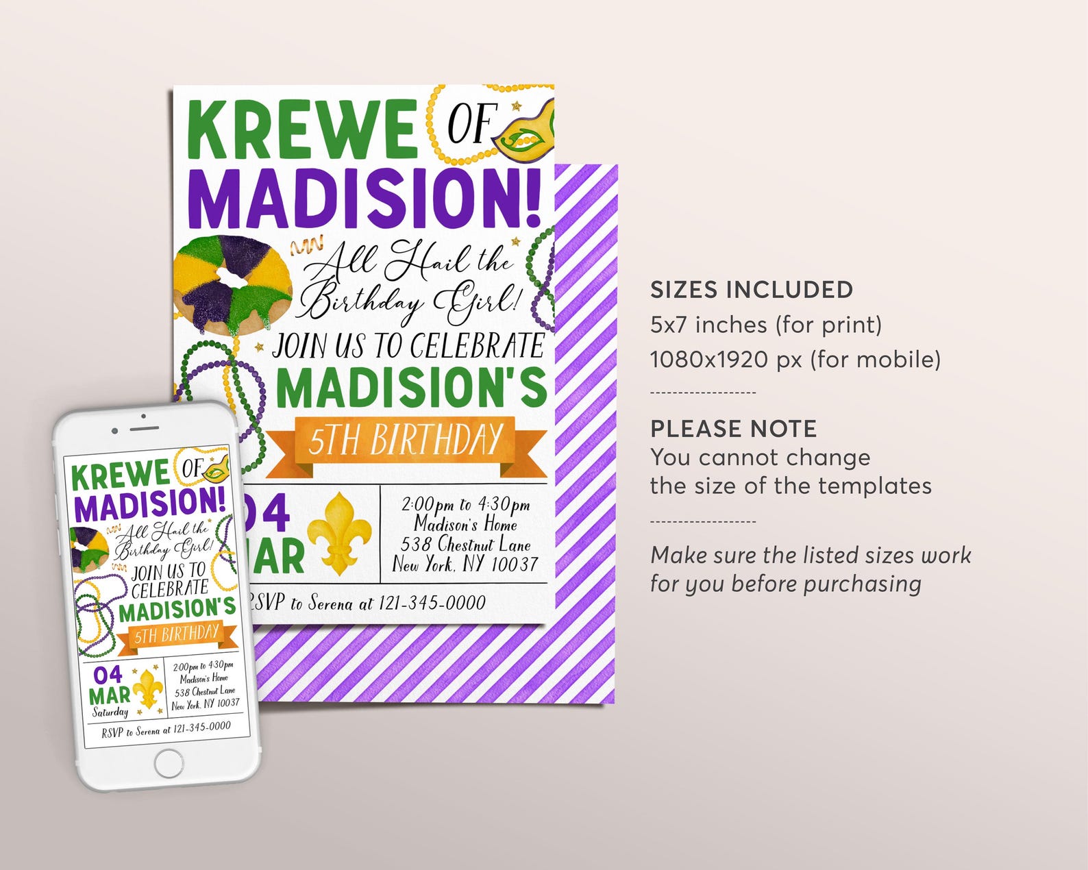 Mardi Gras Birthday Invitation Editable Template, Kids Mardi Gras Fat ...