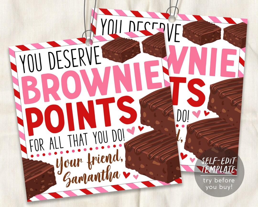 Valentine's Day Brownie Favor Tags Editable Template, You Deserve ...