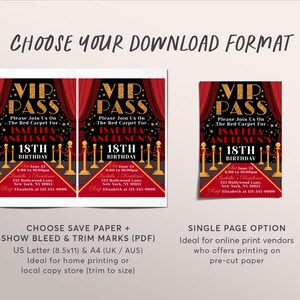 VIP Pass Birthday Invitation Editable Template, Hollywood Red Carpet ...