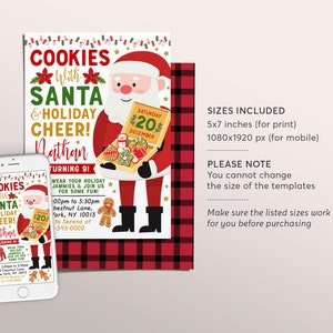 Cookies With Santa Invitation Editable Template, Cookies and Pajamas ...