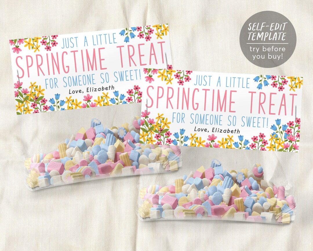 Springtime Treats Bag Toppers Editable Template, Hello Spring Happy ...