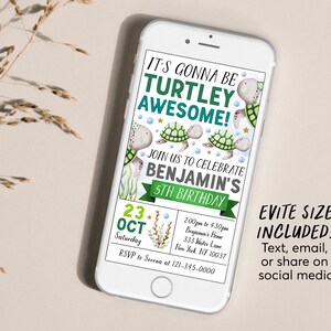 Turtle Birthday Invitation Editable Template, Turtley Awesome Birthday ...