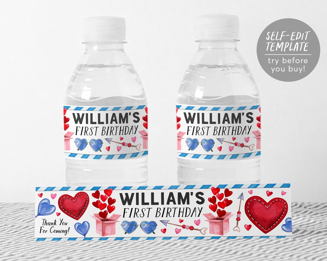 Little Heartbreaker Water Bottle Labels Editable Template, Boy ...