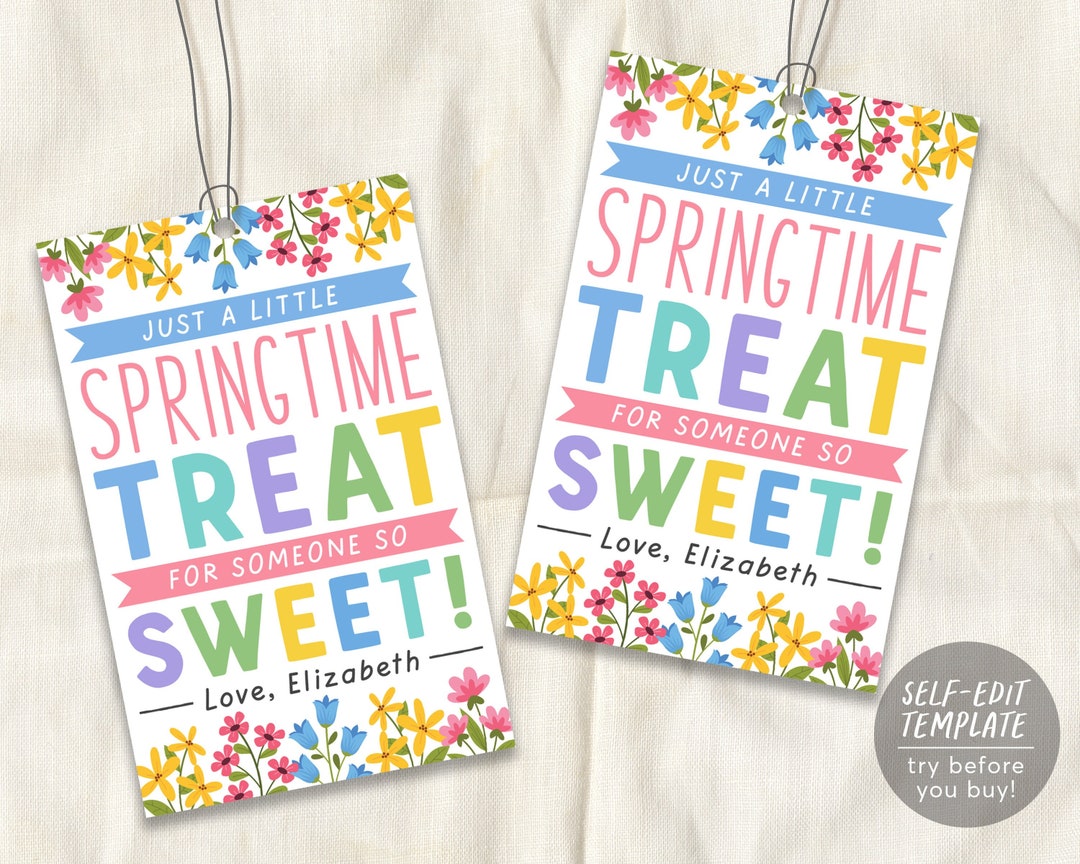 Spring Treat Gift Tag Editable Template, Springtime Thank You Floral ...
