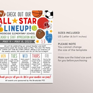 Sports All Star VIP Theme Teacher Staff Appreciation Week Itinerary ...
