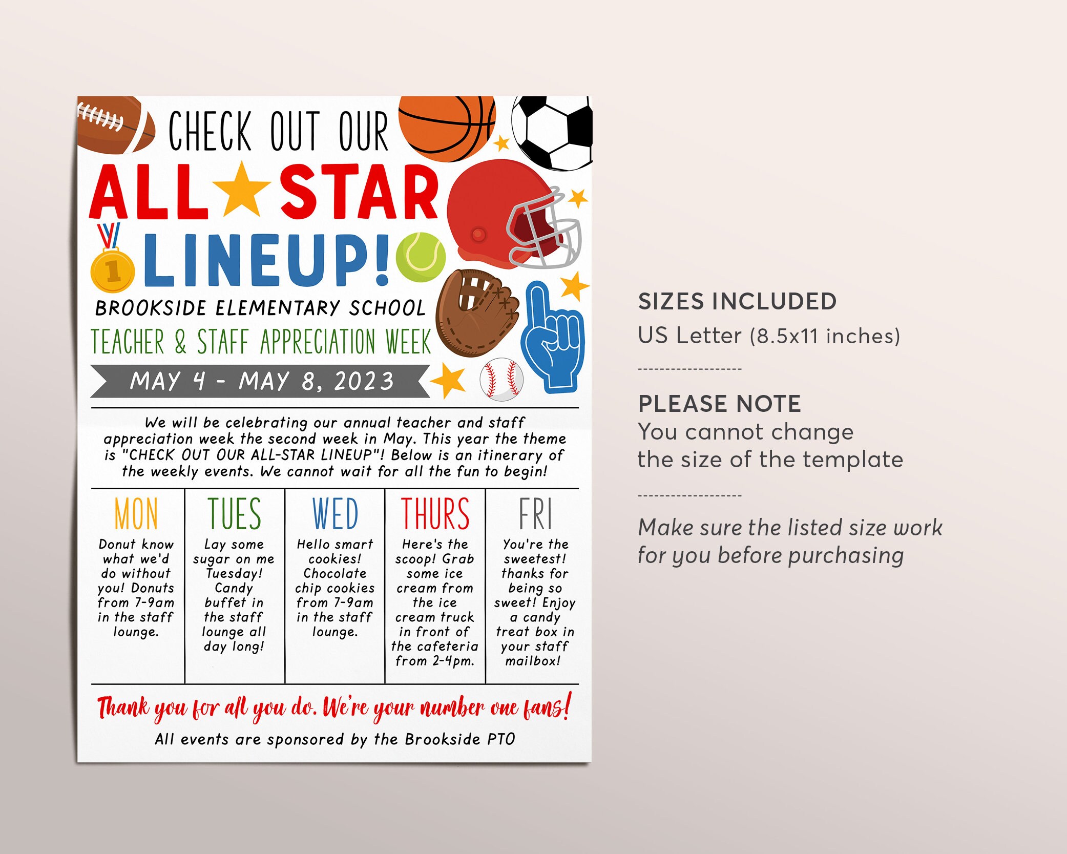Sports All Star VIP Theme Teacher Staff Appreciation Week Itinerary ...