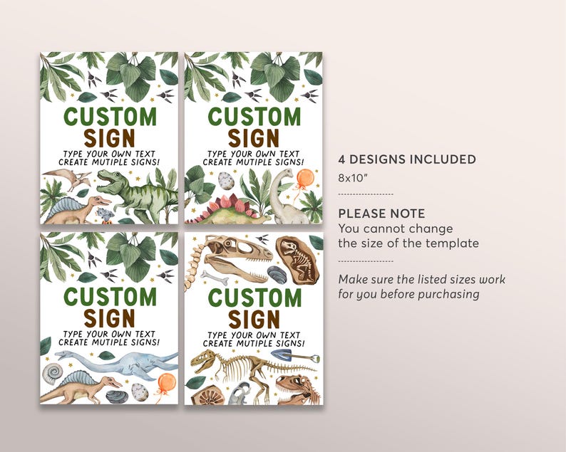 Dinosaur Custom Sign Editable Template, Dino Themed Birthday Party ...