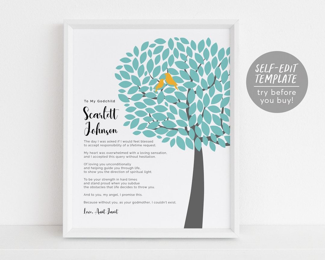 Editable Godchild Gift Printable Template , Baptism Communion ...