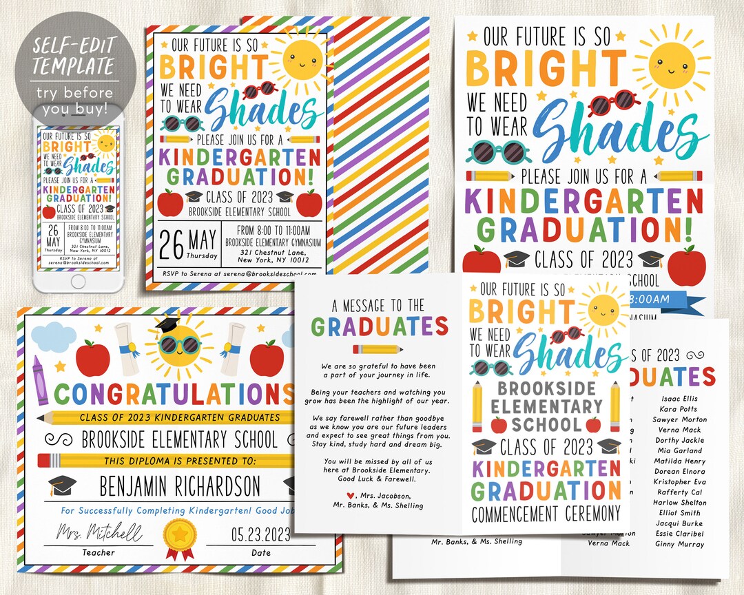Kindergarten Graduation Ceremony BUNDLE Editable Template, Future is so ...