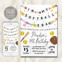 Editable Softball Party Invite Digital Softball Invite Editable ...