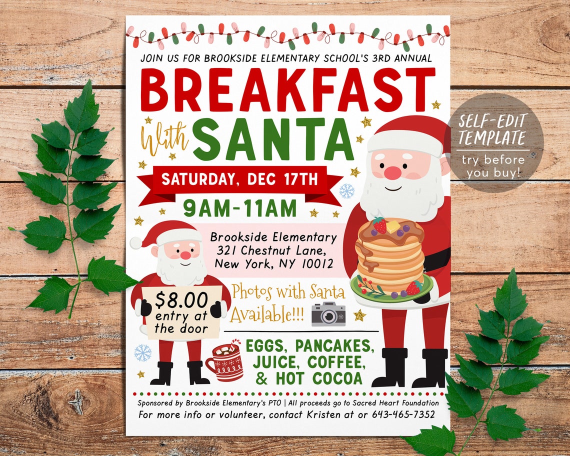 Breakfast With Santa Flyer Editable Template Pancakes With - Etsy