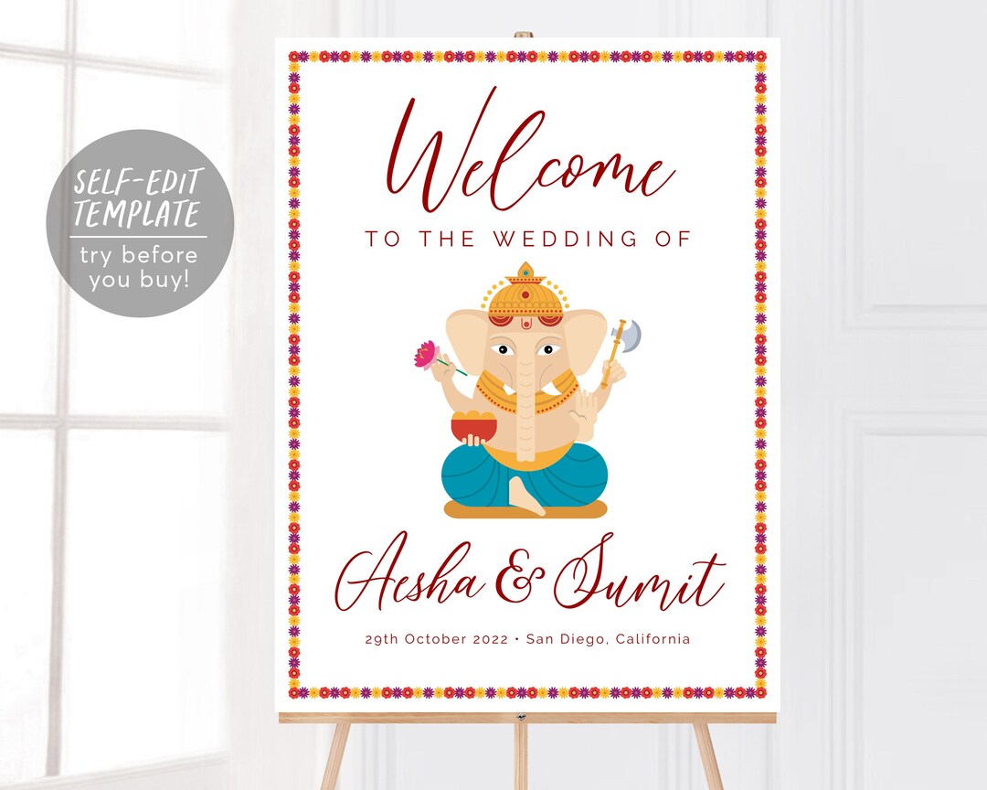 Indian Wedding Sign Editable Template, Hindu Welcome Poster, Wedding ...